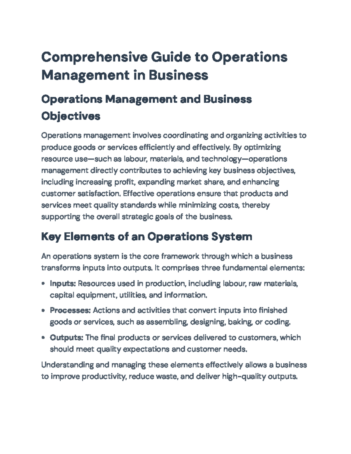 Comprehensive Overview of Operations Management Strategies (OM301 ...