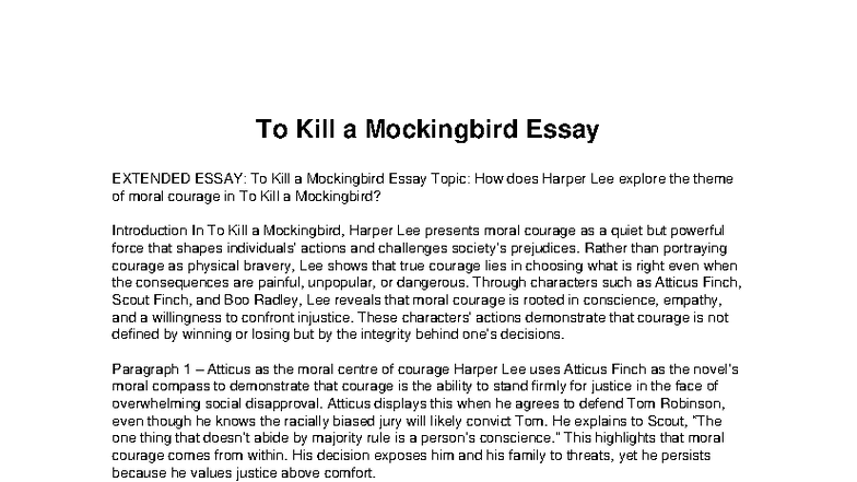 ENG 101: Moral Courage in To Kill a Mockingbird - Extended Essay - Studocu
