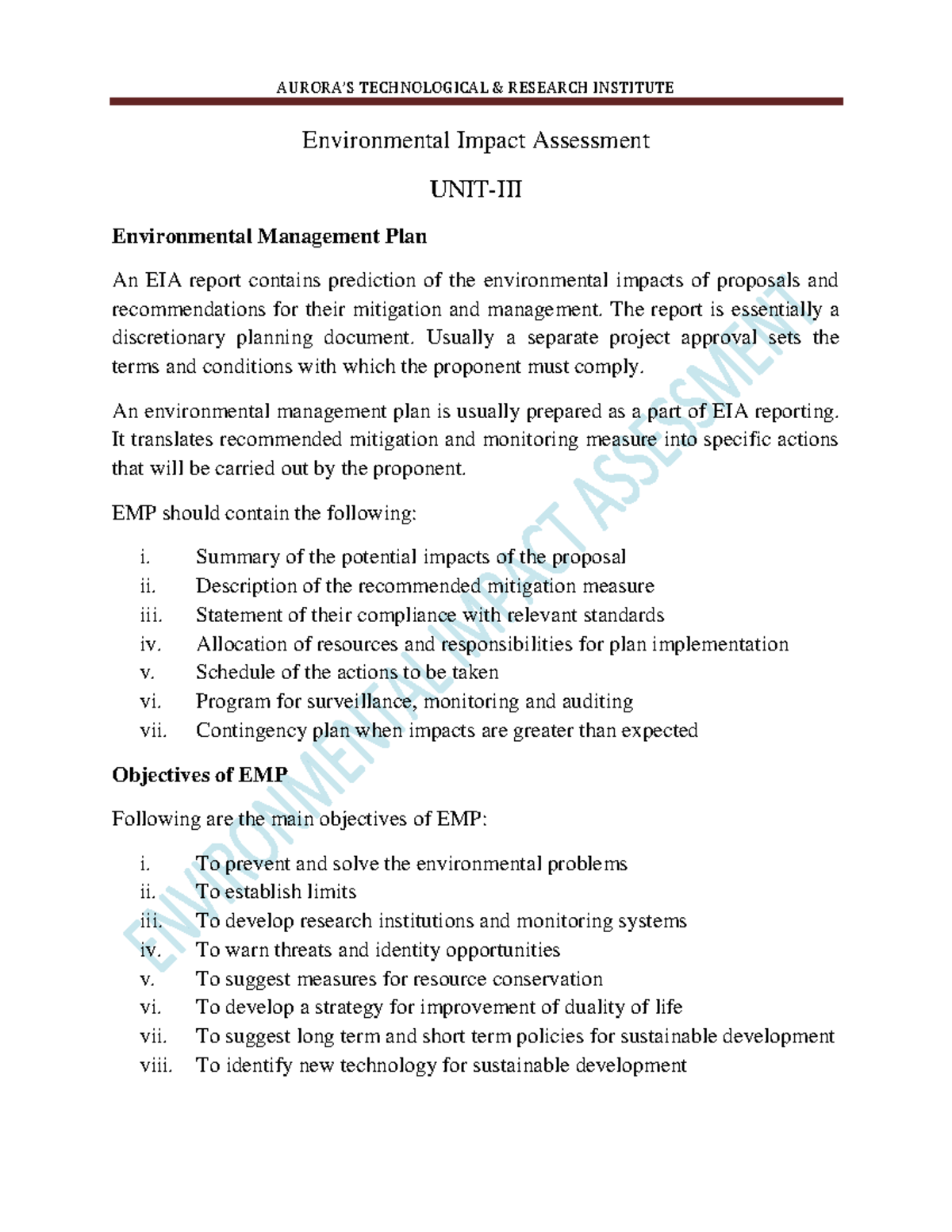 EIA UNIT-3: Environmental Impact Assessment & Management Plan Notes ...