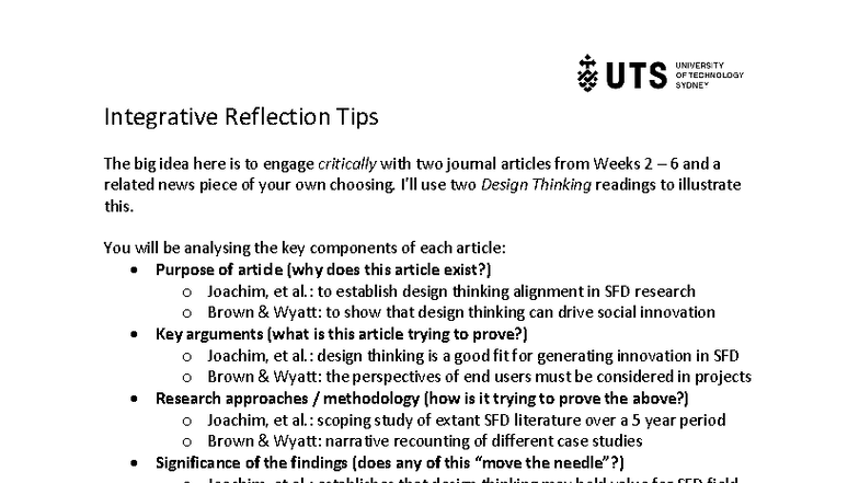 2020 Integrative Reflection Tips on Design Thinking Readings - Studocu
