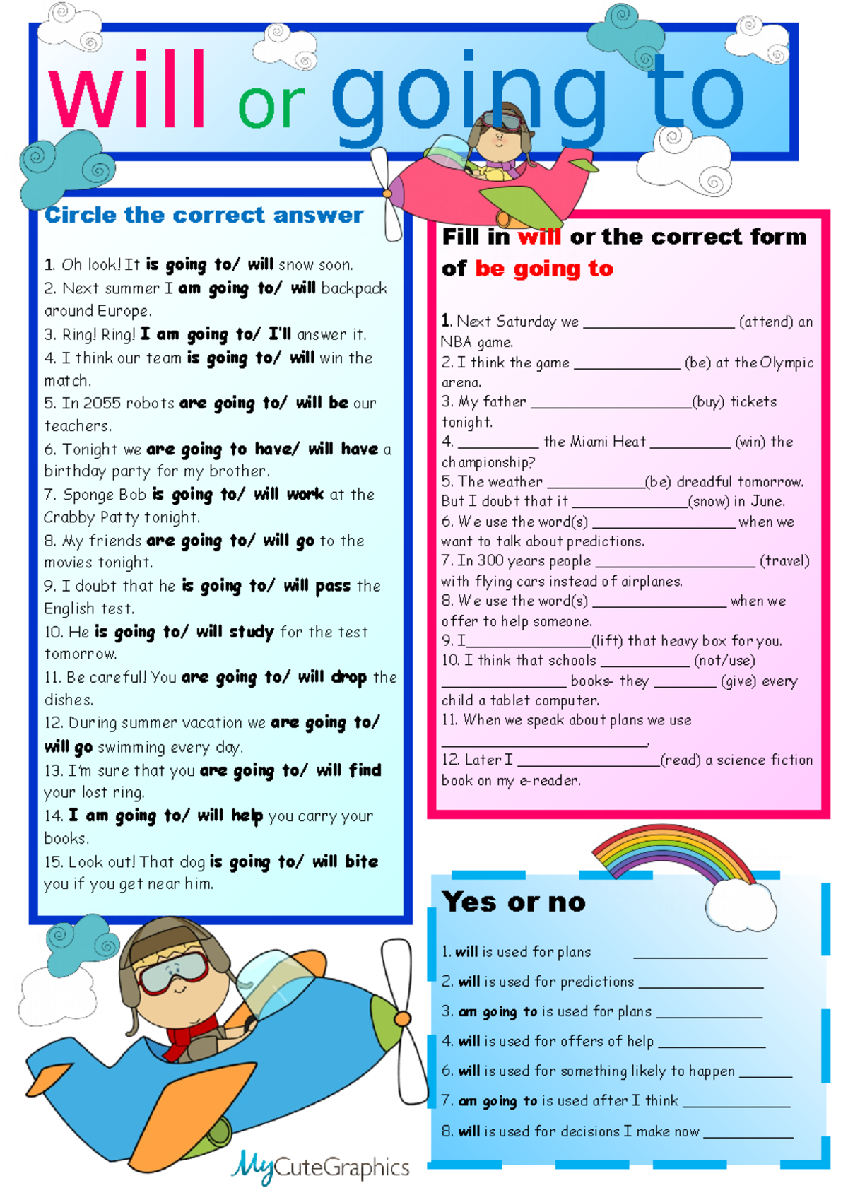 Will-and-going-to Worksheet - will or going to Circle the correct ...