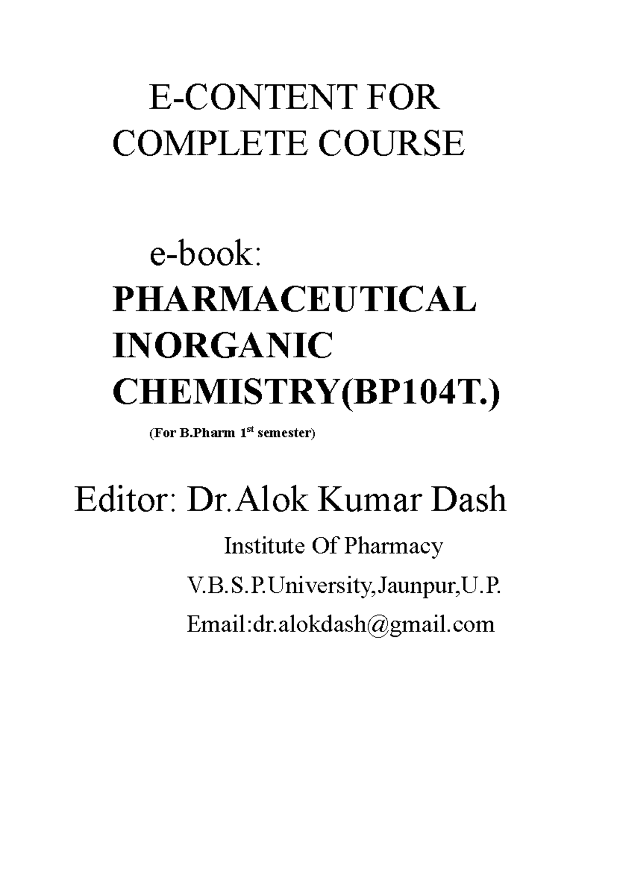 Inorganic Chemistry Lecture Notes for B.Pharm 1st Sem (BP104T) - Studocu