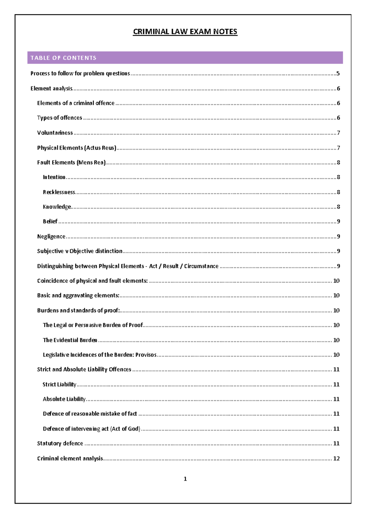CRIMINAL LAW 101: FINAL EXAM NOTES & TABLE OF CONTENTS - Studocu