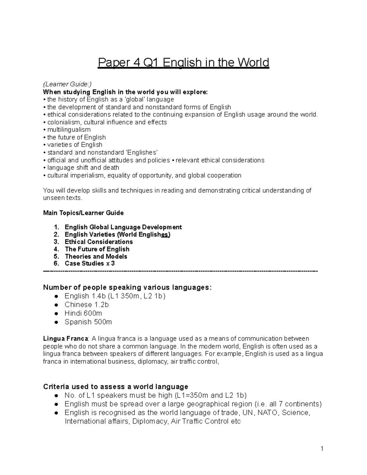 Paper 4 Q1: Exploring English as a Global Language and Its Varieties ...