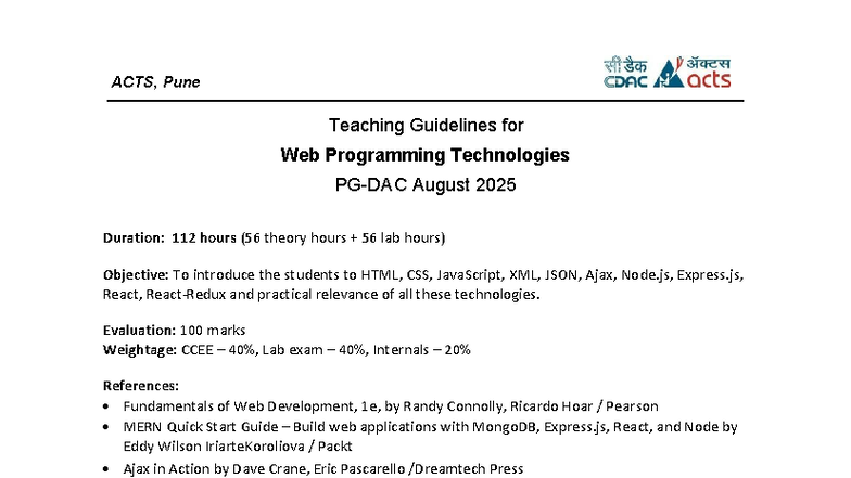 ACTS DAC School Teaching Guidelines for Web Programming Tech - Studocu