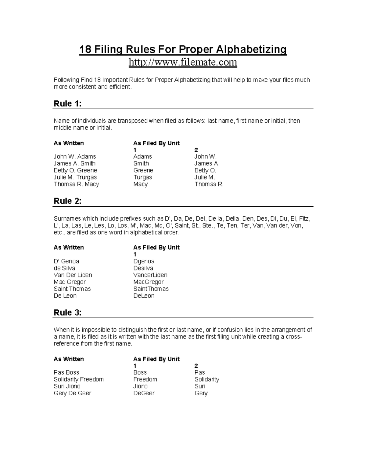 Filing Rules: 18 Key Principles for Effective Alphabetizing - Studocu
