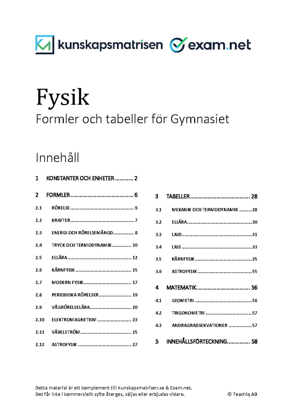 Formelblad fysik för gymnasiet - FY2 Examenskompendium - Studocu