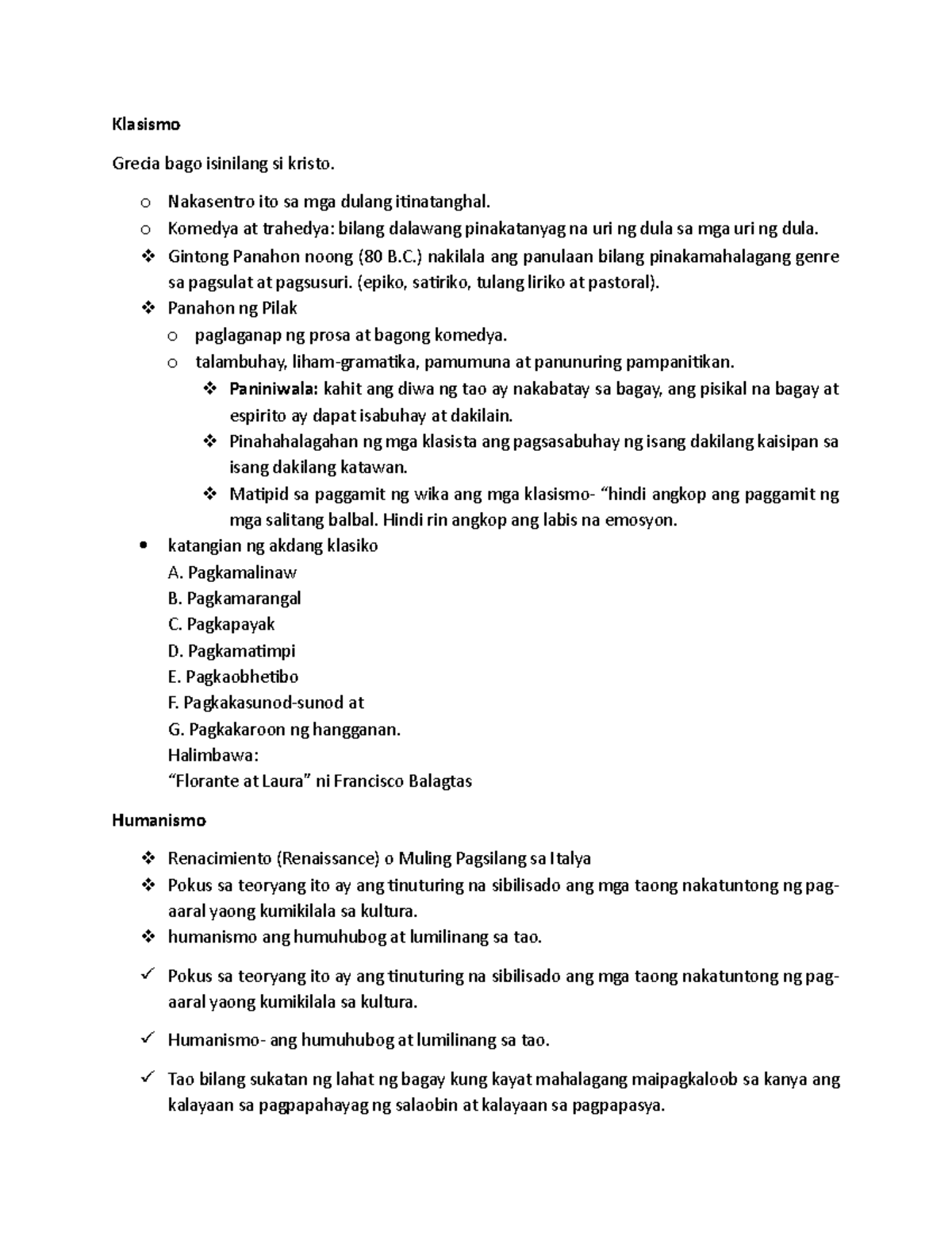 Klasismo at Humanismo: Pagsusuri sa "Florante at Laura" - Studocu