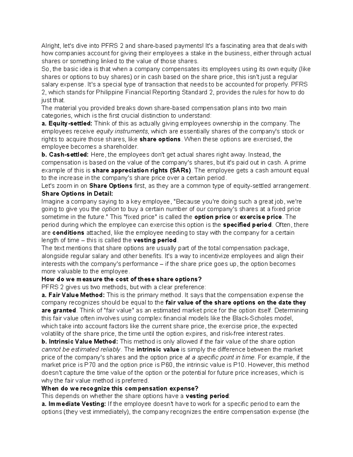 Share-Based Payment Overview: Understanding PFRS 2 Mechanics - Studocu