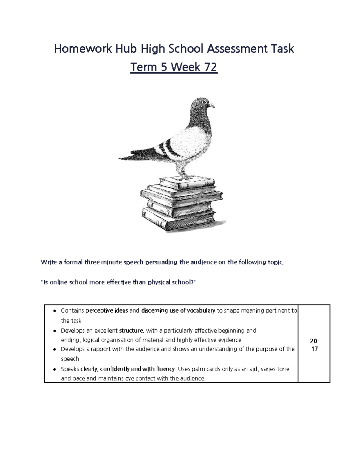 Homework Hub HS Assessment Task: Persuasive Speech on Online vs ...