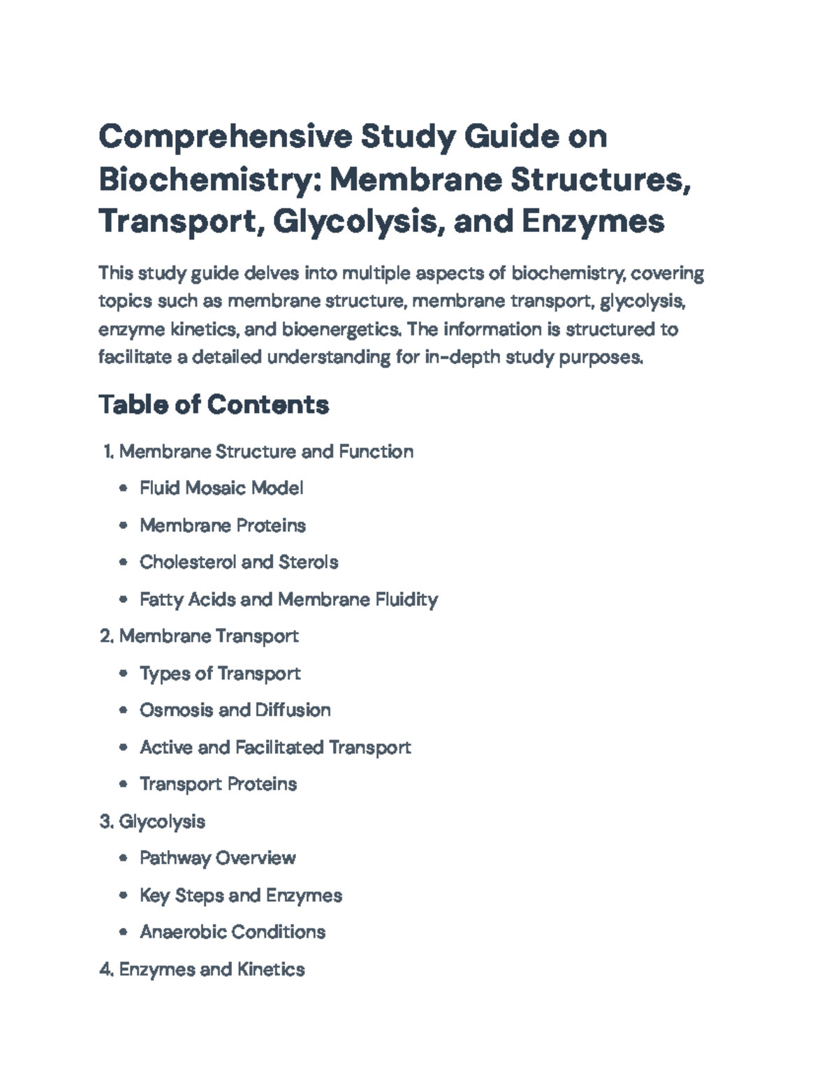 Biochemistry Study Guide: Membranes, Transport, Glycolysis & Enzymes ...