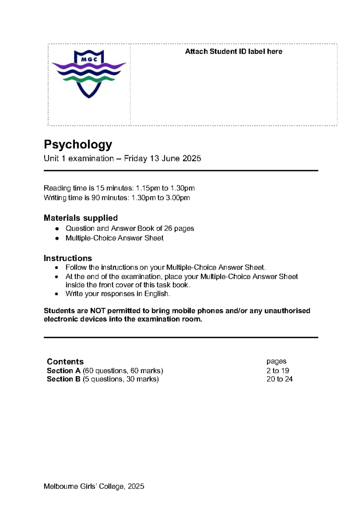 2025 Unit 1 Psychology Practice Exam Guide - Studocu