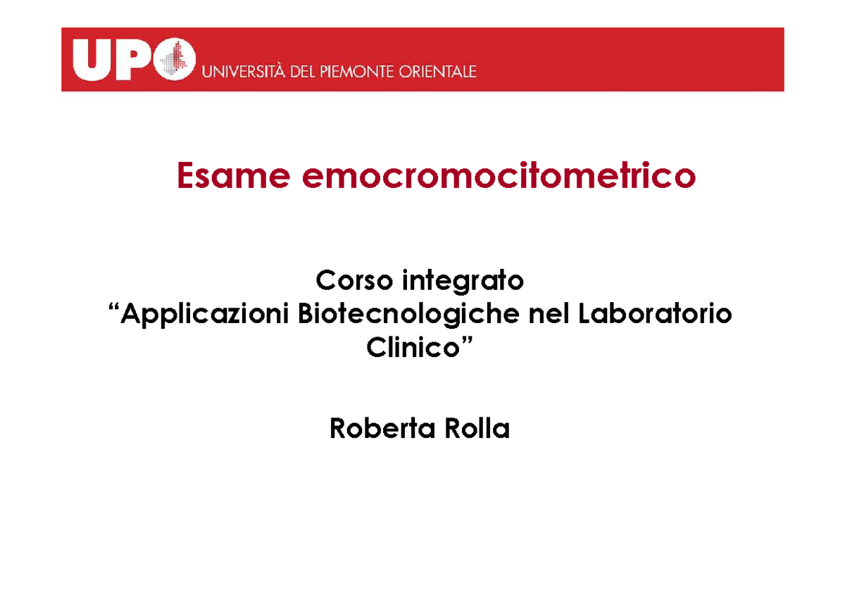 Lezione VIII emocromo - slides - Esame emocromocitometrico Corso ...