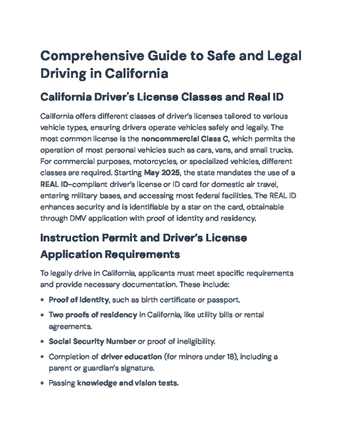 Comprehensive Guide to CA Driver's Licensing & Safety Laws - Studocu