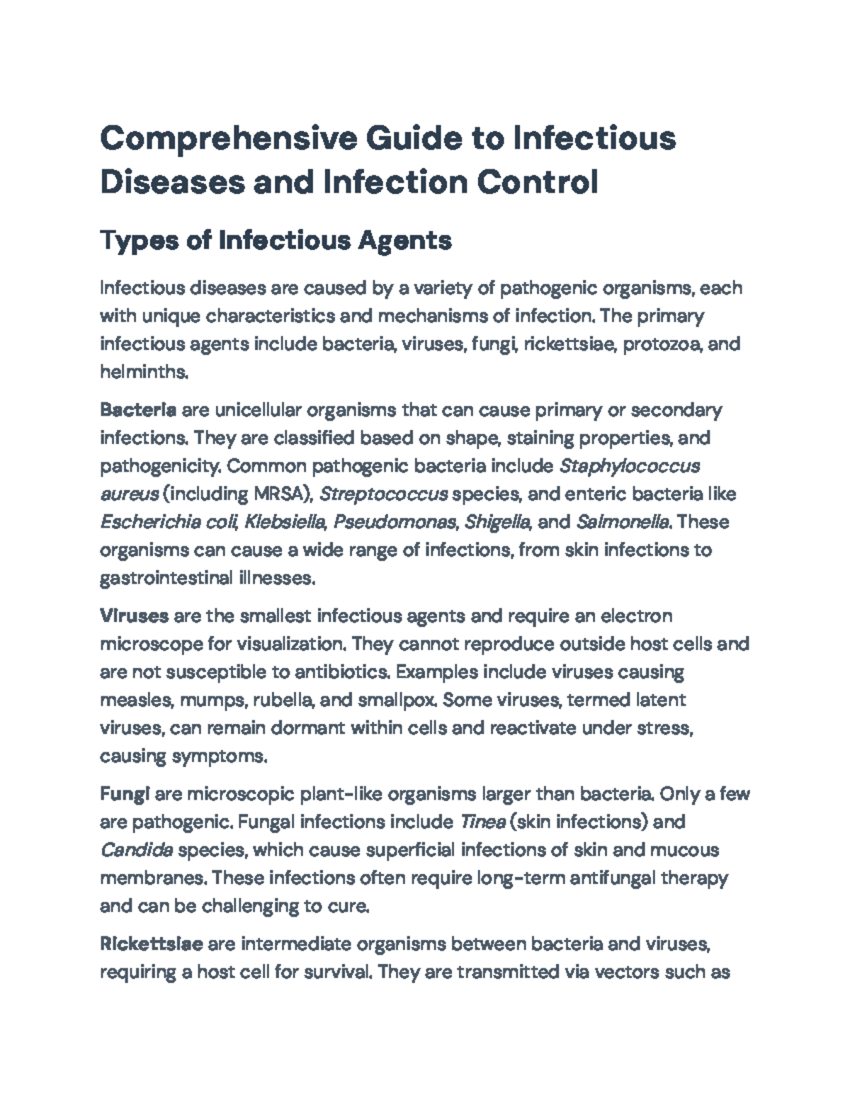 Comprehensive Overview of Infectious Diseases & Control Measures (HCP 101) - Studocu