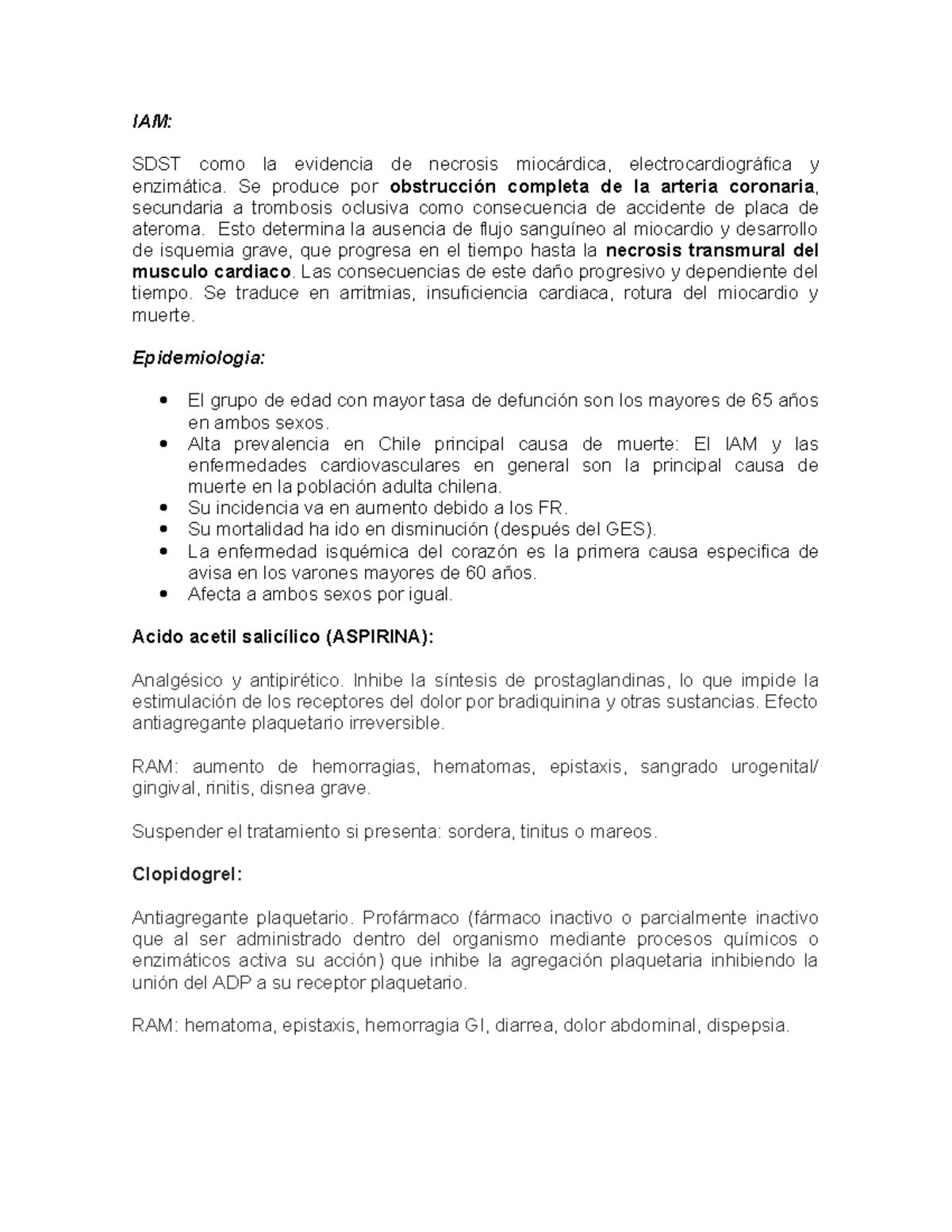 IAM: Evidencia de Necrosis Miocárdica y Tratamiento en Chile - Studocu