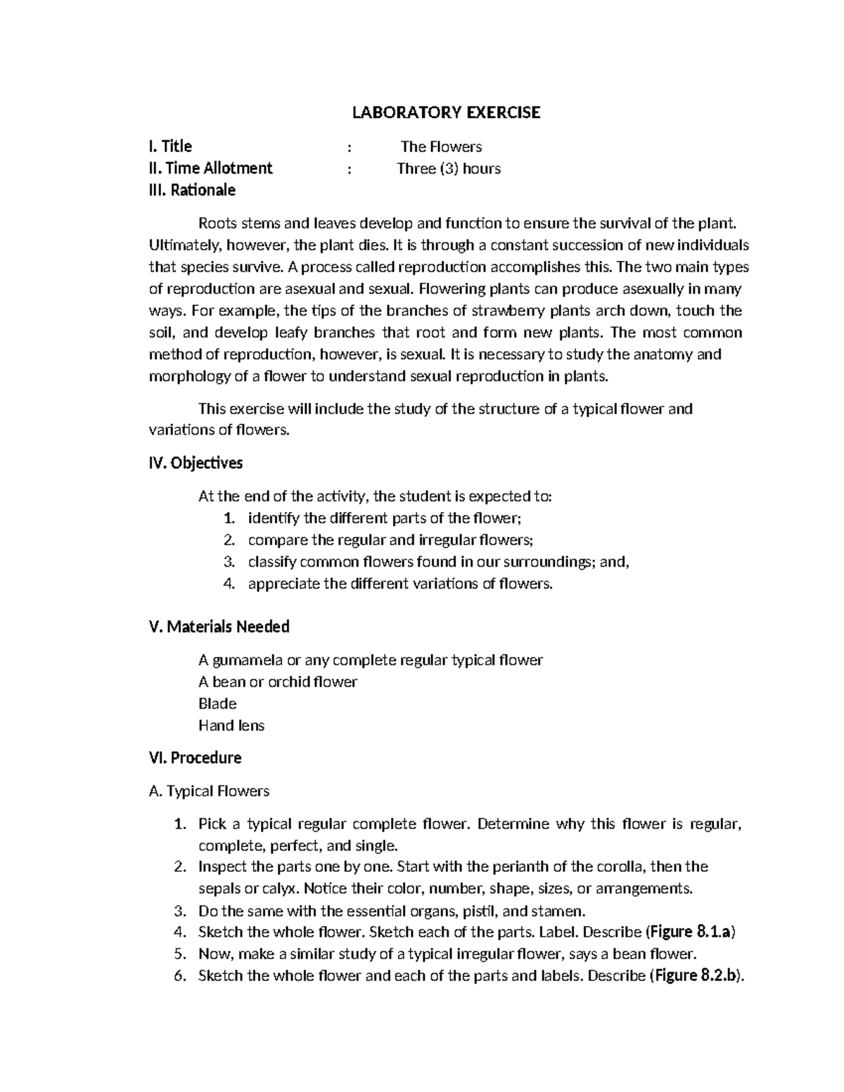 Laboratory Exercise I: Understanding Flower Anatomy and Reproduction ...