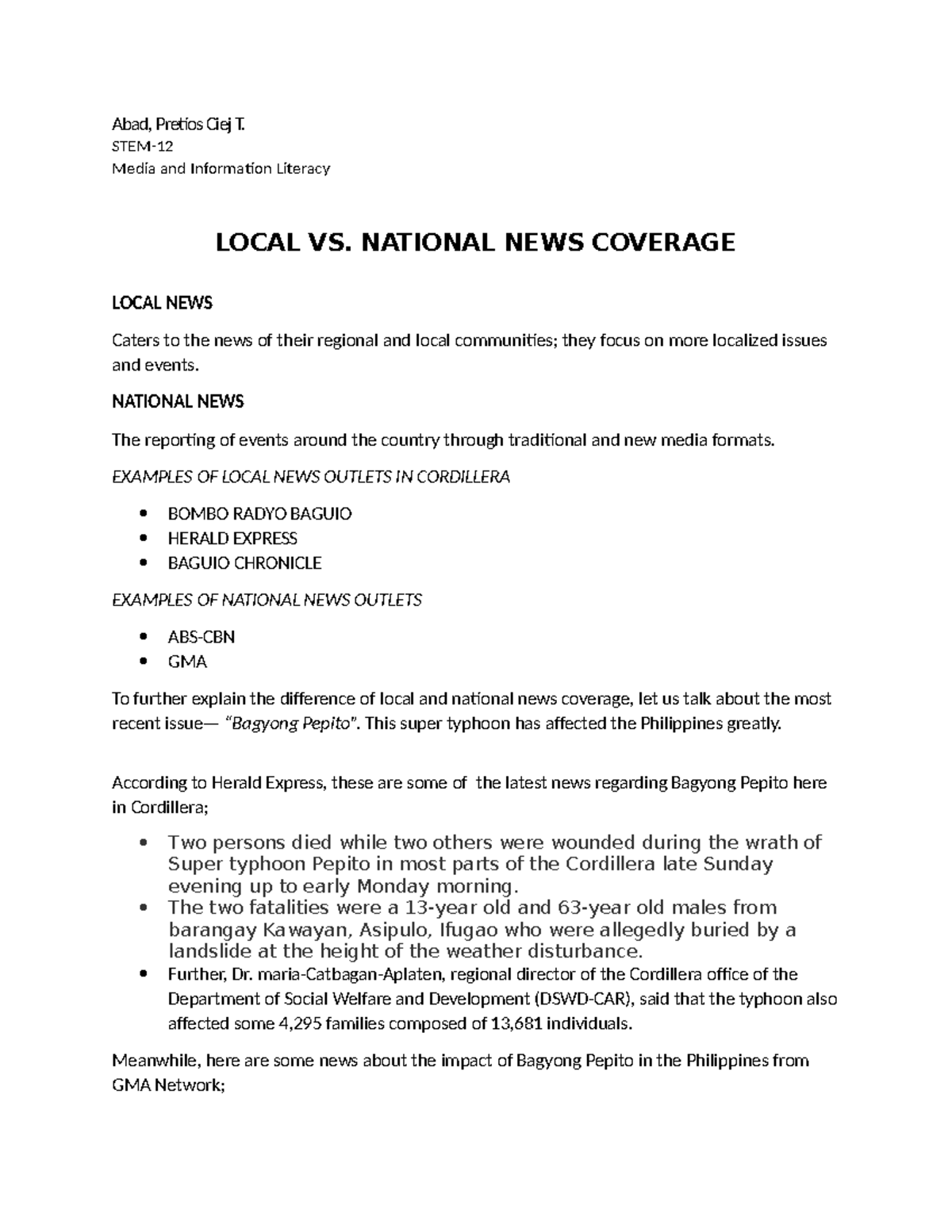 Local vs. National News Coverage: A Comparative Study on Typhoon Pepito ...