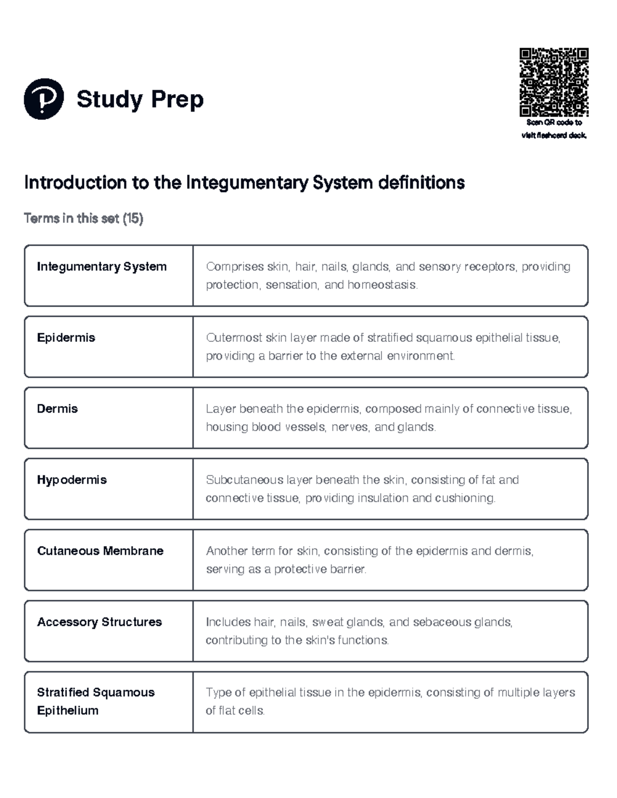 Integumentary System: Definitions & Key Concepts Study Guide - Studocu