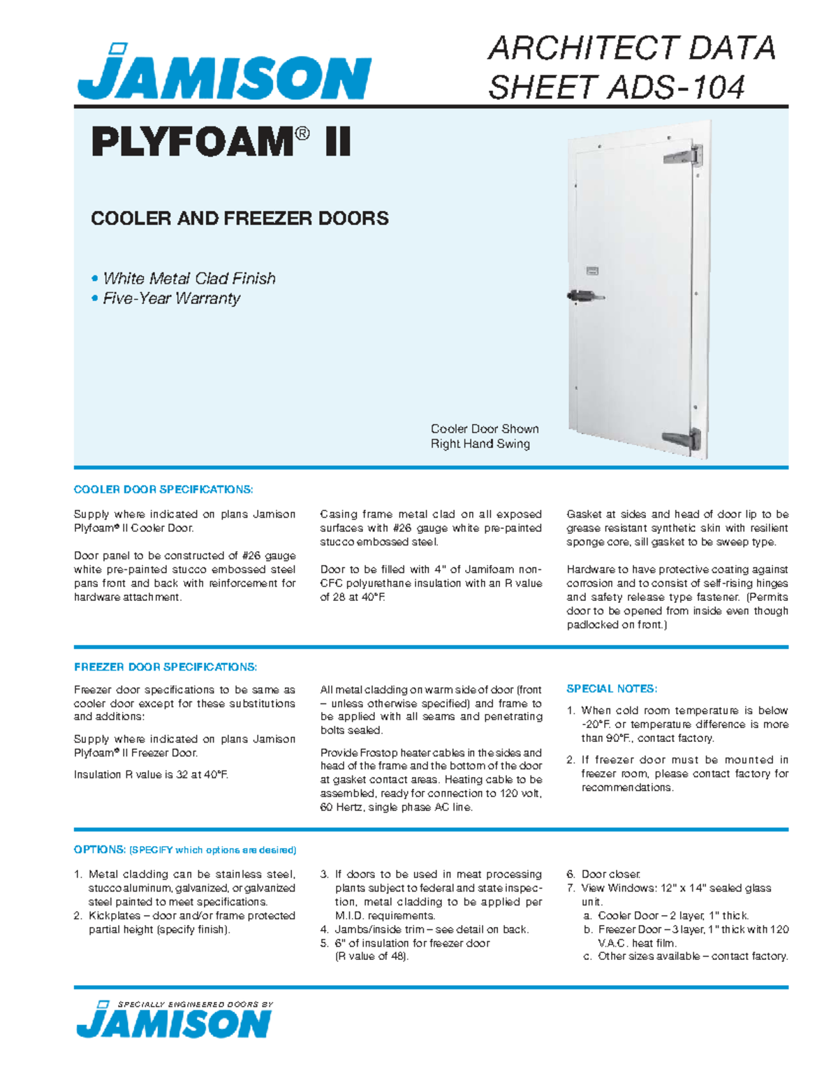 ARCH 202 - Cooler & Freezer Door Specs for Playfoam II Systems - Studocu