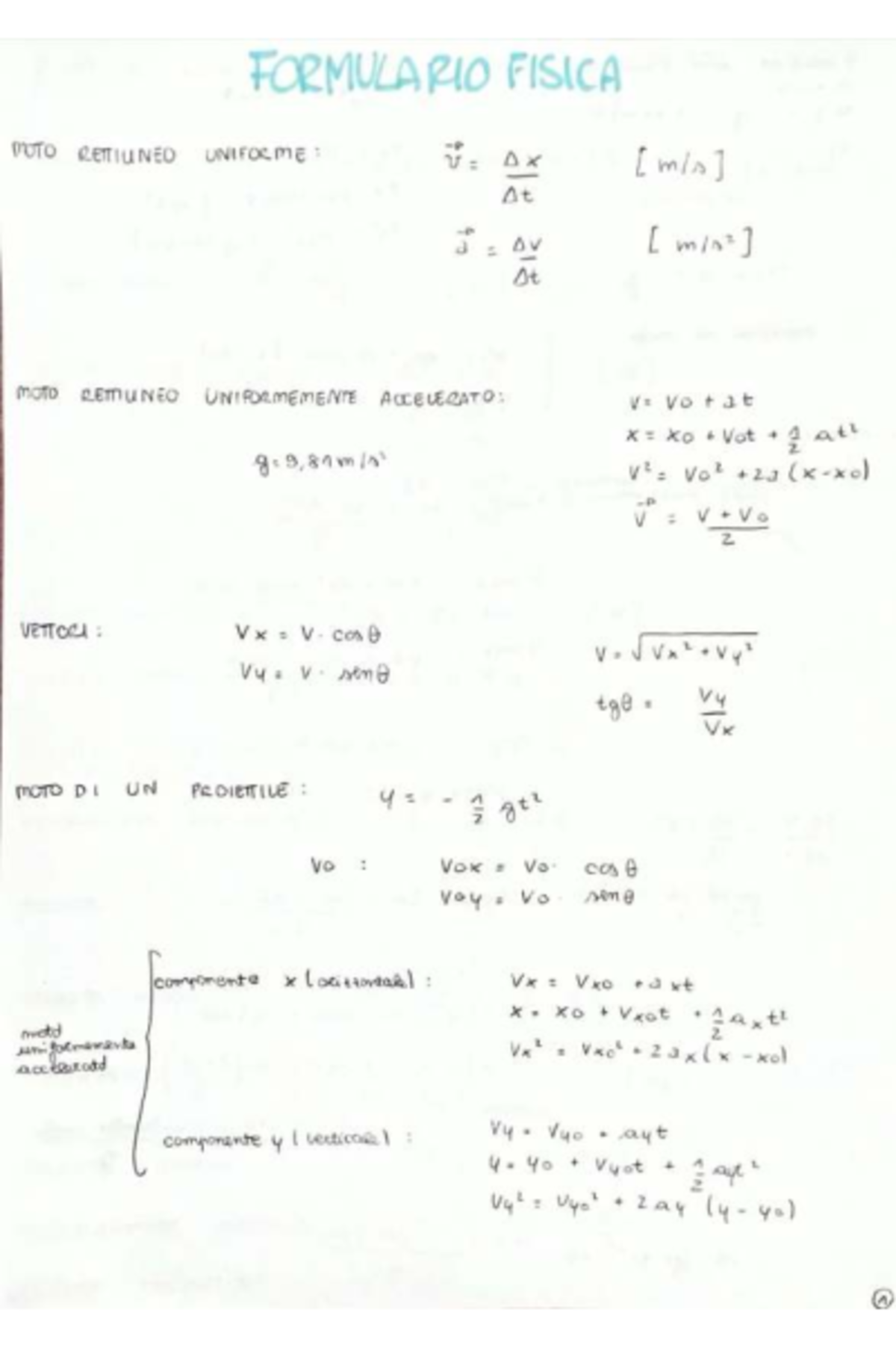 Formulario di Fisica: Moto Rettilineo e Dinamica - Corso FIS101 - Studocu