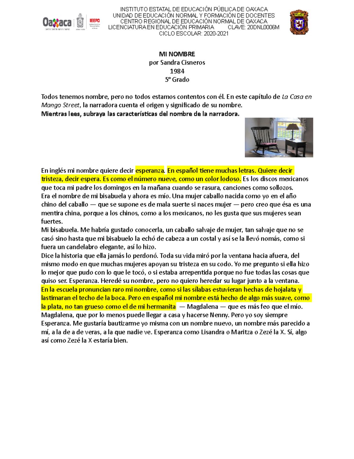 1 - genial - MI NOMBRE por Sandra Cisneros 1984 5° Grado Todos tenemos ...