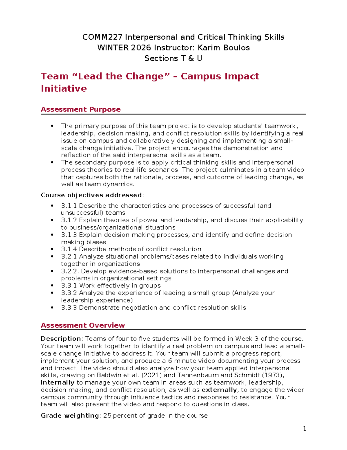 COMM227 Team Project Guidelines: Interpersonal Skills & Change ...