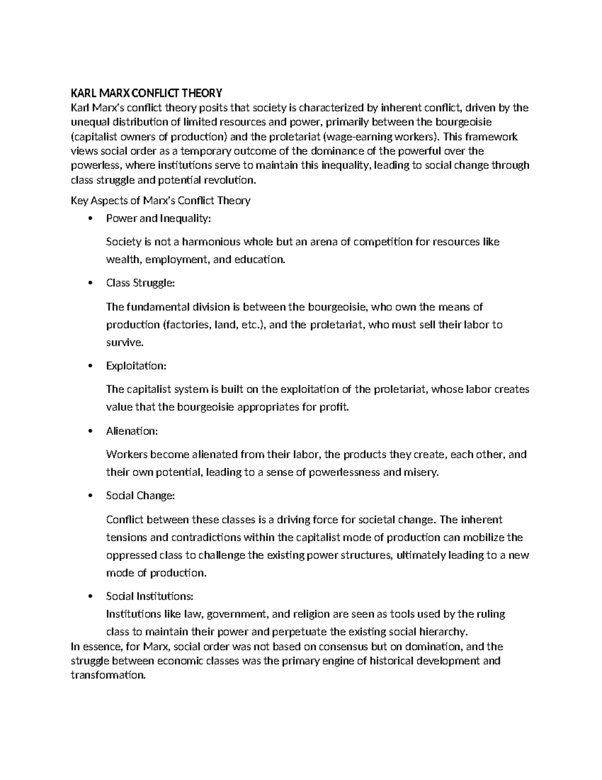 KARL MARX & MAX WEBER: Conflict Theory Overview - Studocu