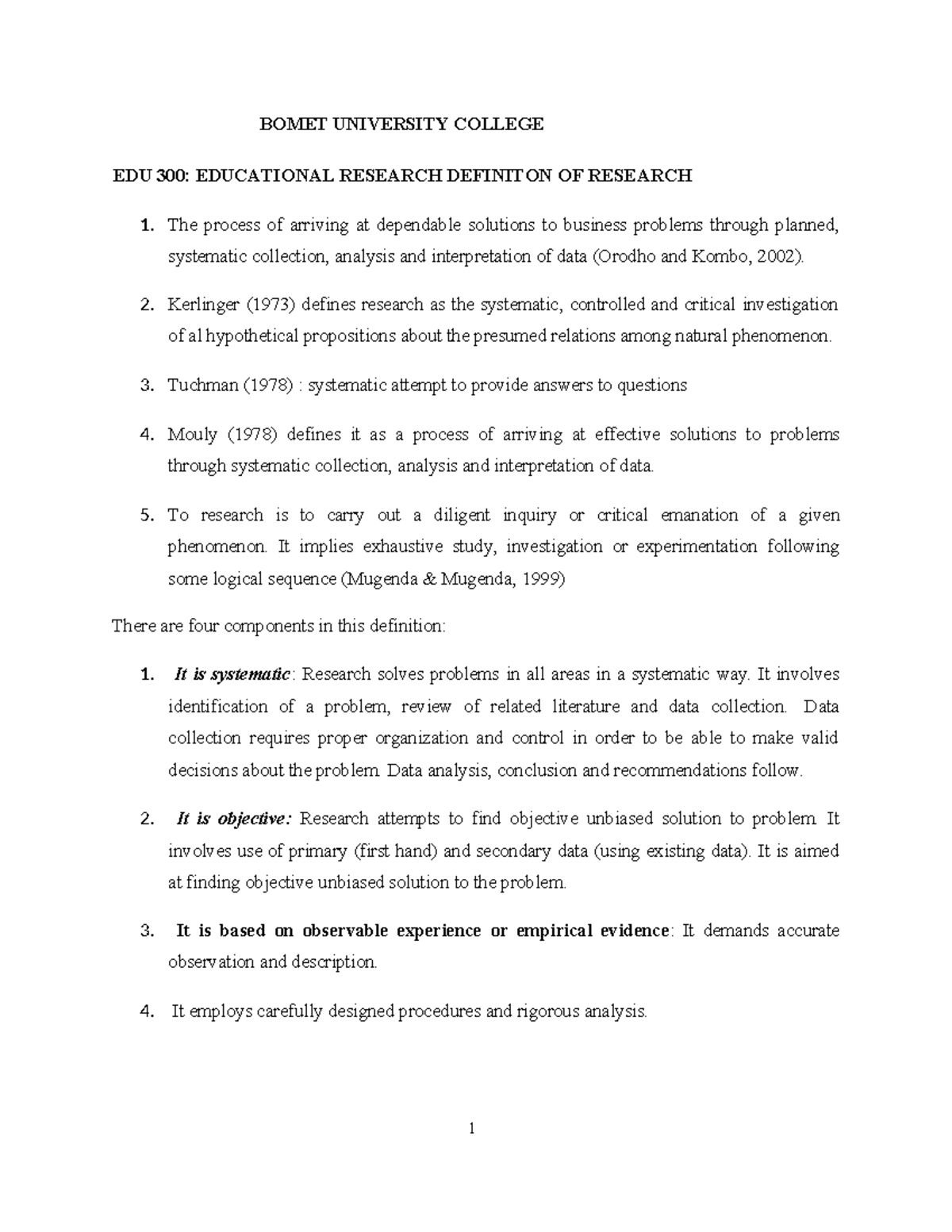 Educational Research EDU 300 Notes - BOMET UNIVERSITY COLLEGE EDU 300 ...