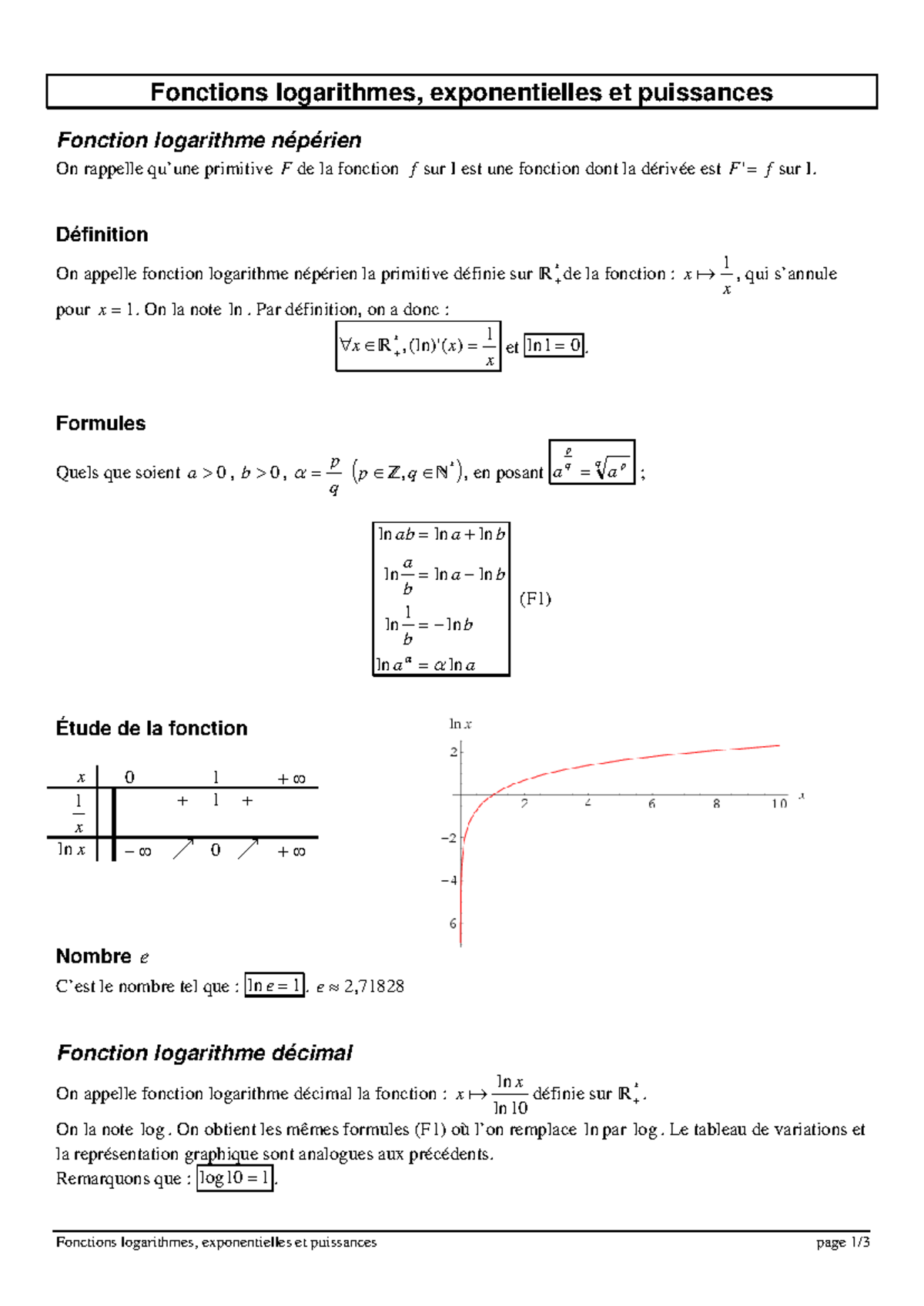 Fonctions Logarithmiques, Exponentielles et Puissances - Cours de Maths - Studocu