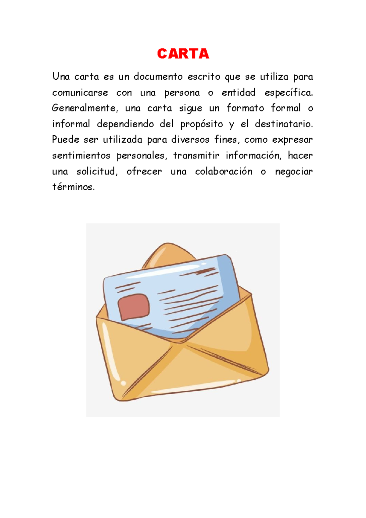 Carta - Tareas - español - CARTA Una carta es un documento escrito que ...