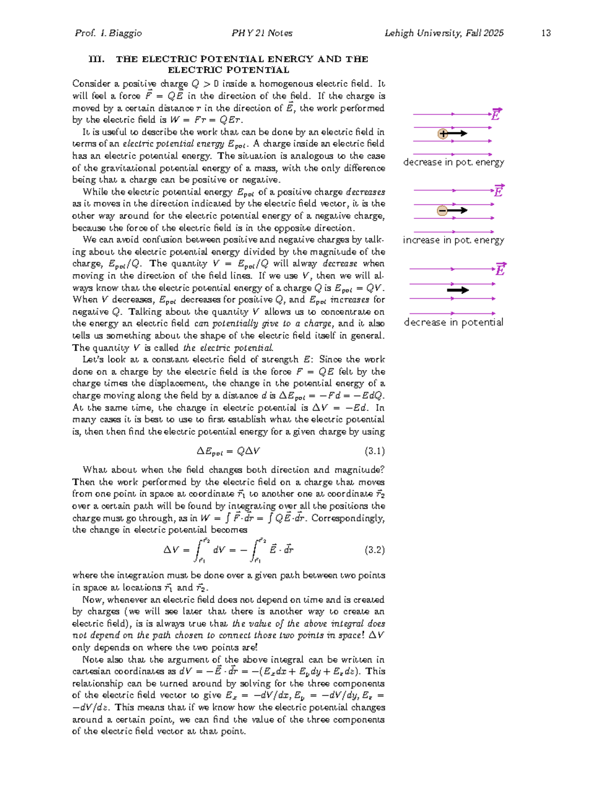 PHY 21 Notes: Electric Potential & Energy Concepts - Fall 2025 - Studocu