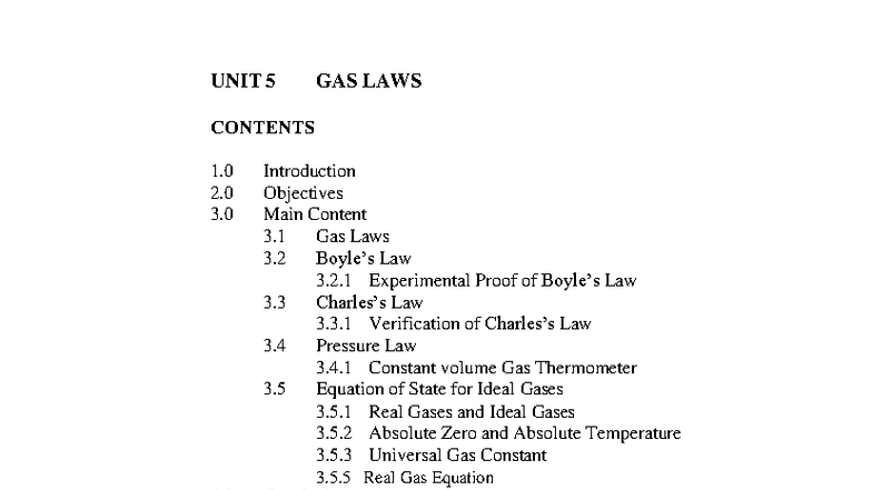PHY 113 Unit 5: Gas Laws - Comprehensive Study Guide - Studocu