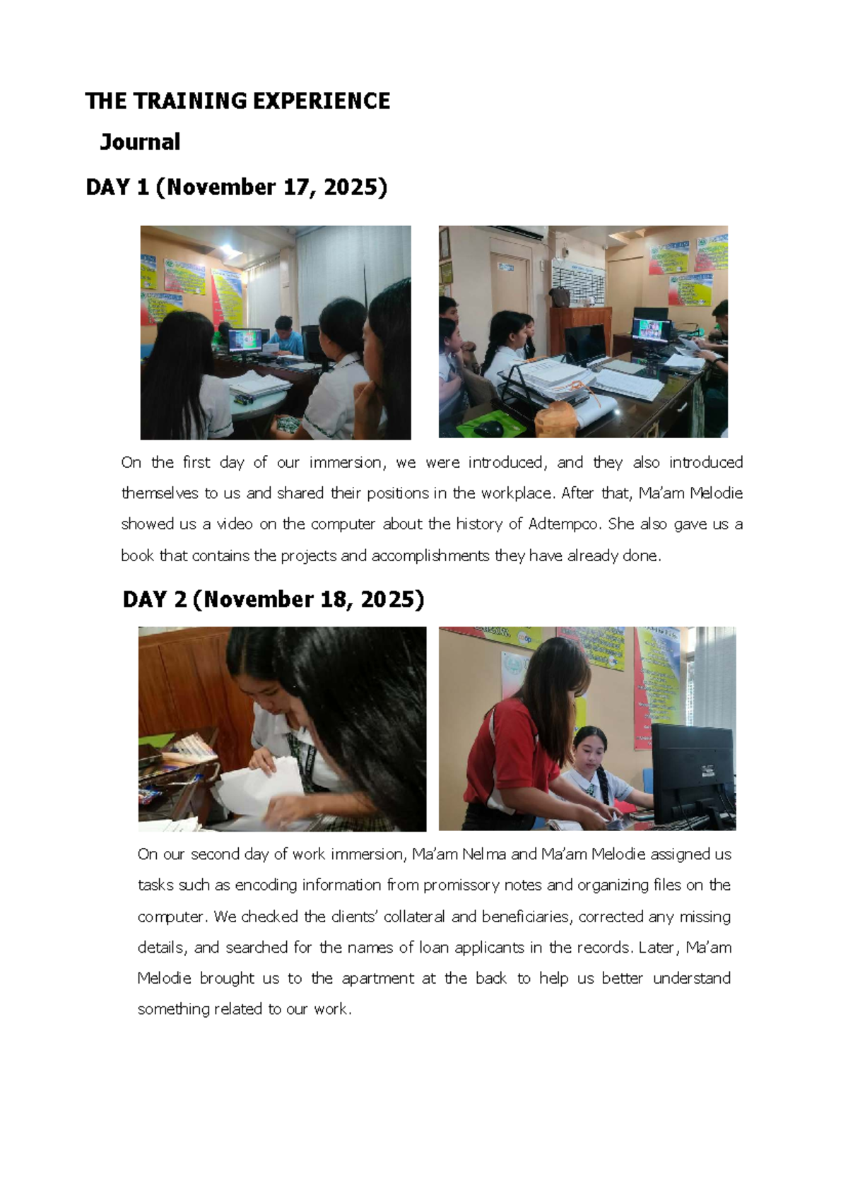 Work Immersion Journal: Days 1-20 Reflection (Nov-Dec 2025) - Studocu