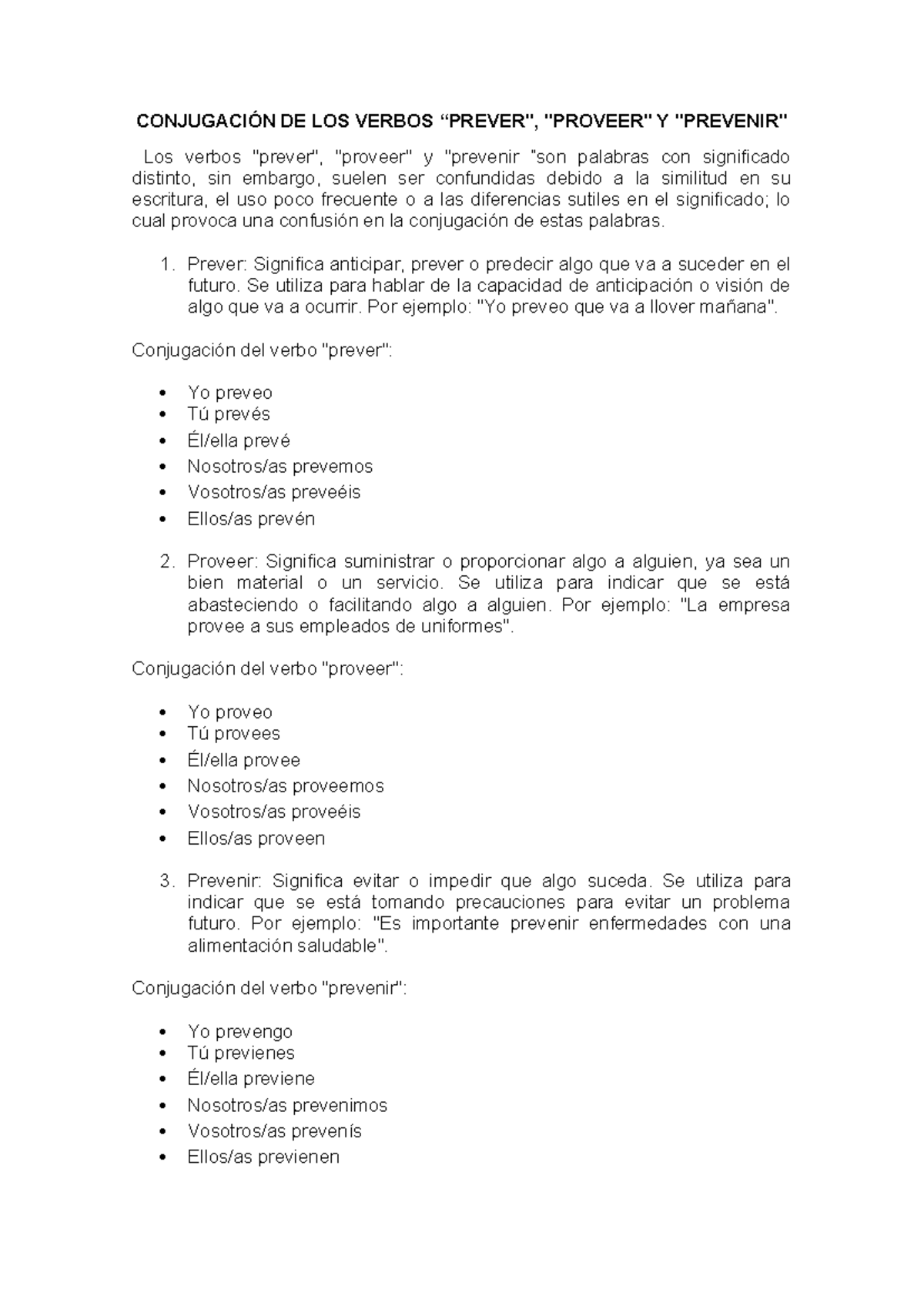 Conjugación DE LOS Verbos - CONJUGACIÓN DE LOS VERBOS “PREVER ...