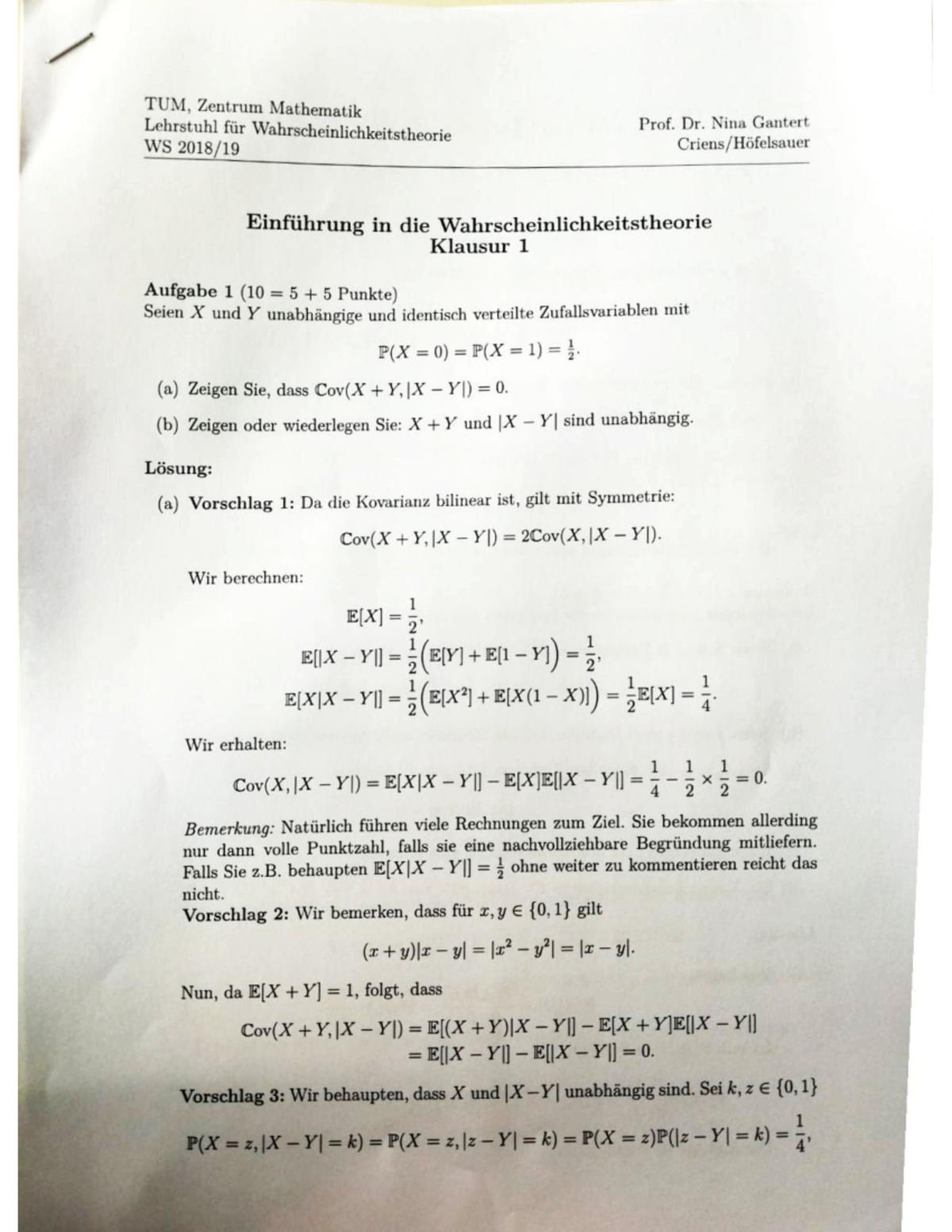 EWT Klausur 2019 - TUM, Zentrum Mathematik Lehrstuhl für ...