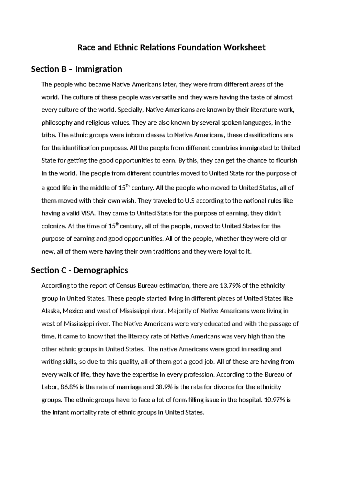 Native-Americans - Race and Ethnic Relations Foundation Worksheet ...