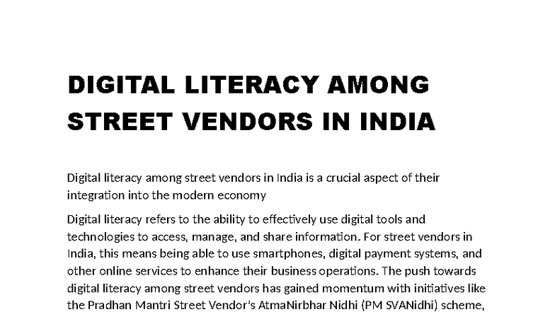 DIGITAL LITERACY AMONG STREET VENDORS IN INDIA - BA History Honours ...