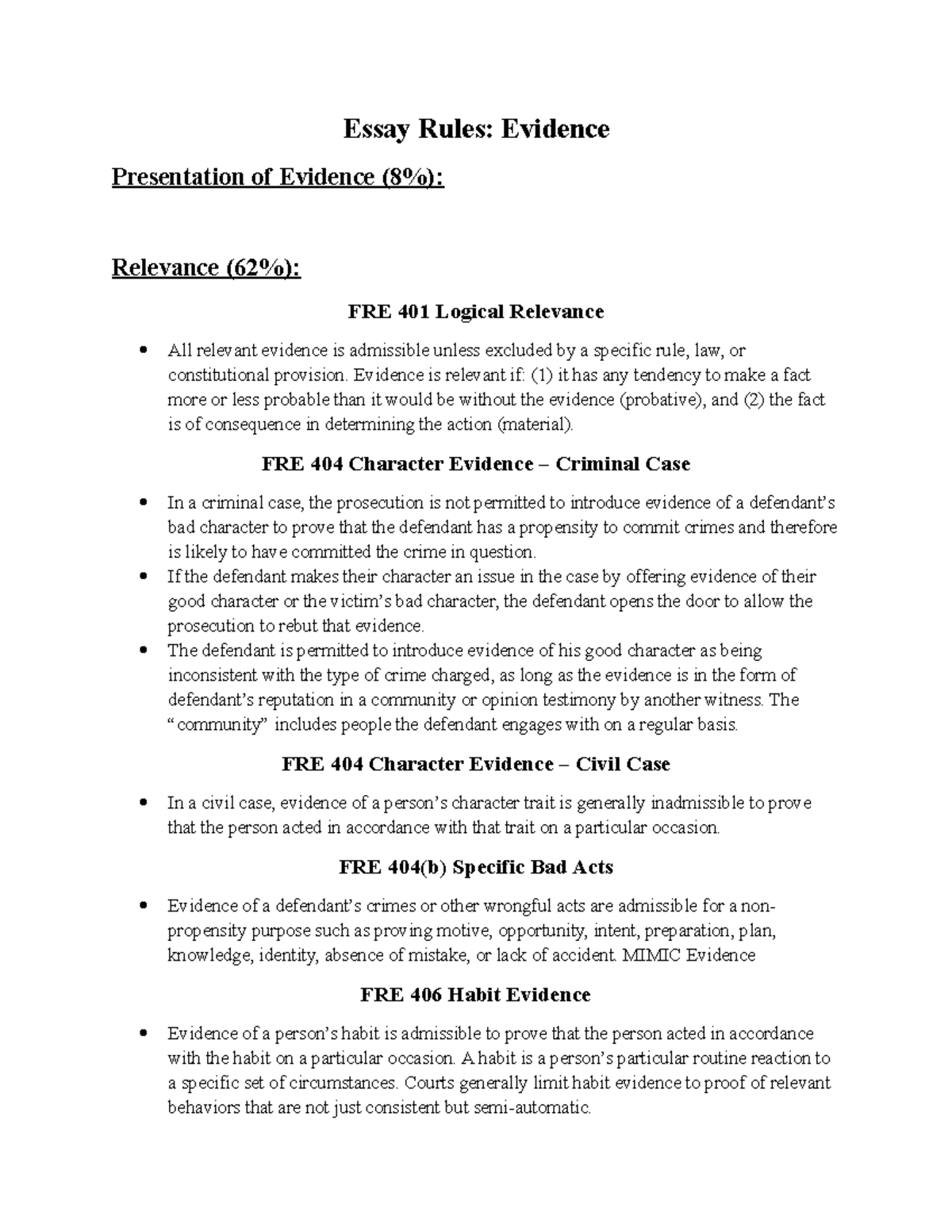 Essay Rules: Admissibility of Evidence Under FRE 401-406 - Studocu