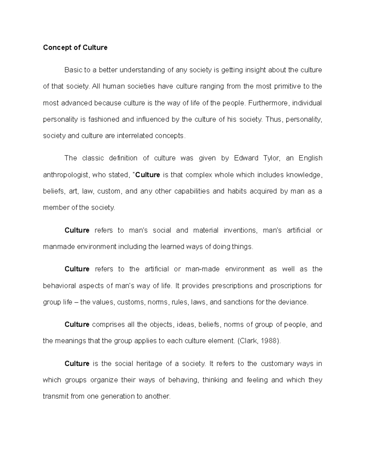 Culture - Concept of Culture Basic to a better understanding of any ...