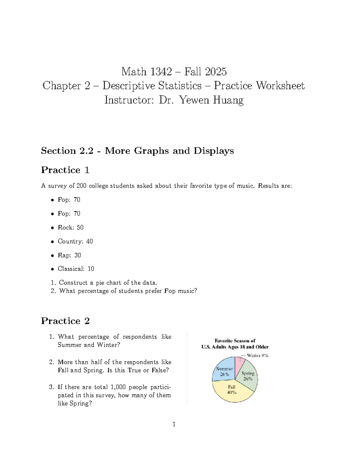 Math 1342 – Fall 2025 – Chapter 2 – Descriptive Statistics – Practice ...