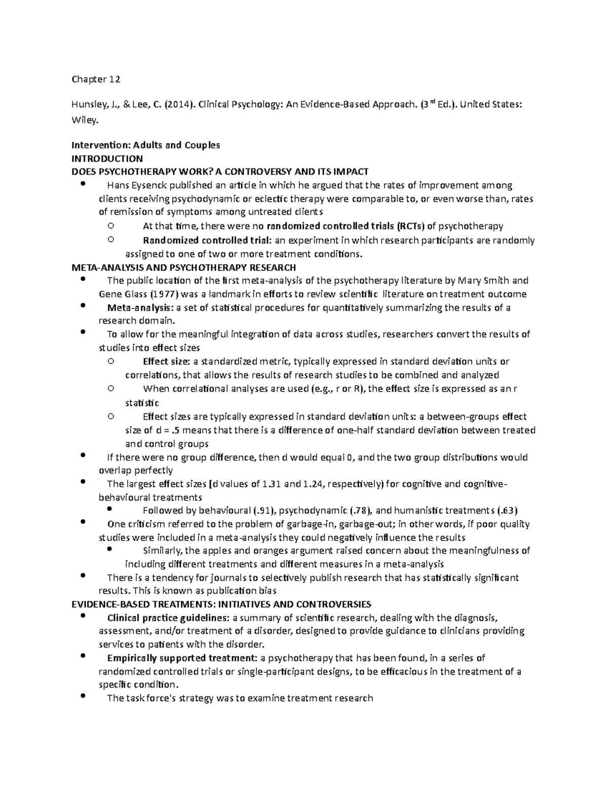 Clinical Psychology (CP 101) - Lecture Notes - Chapter 12 Summary - Studocu