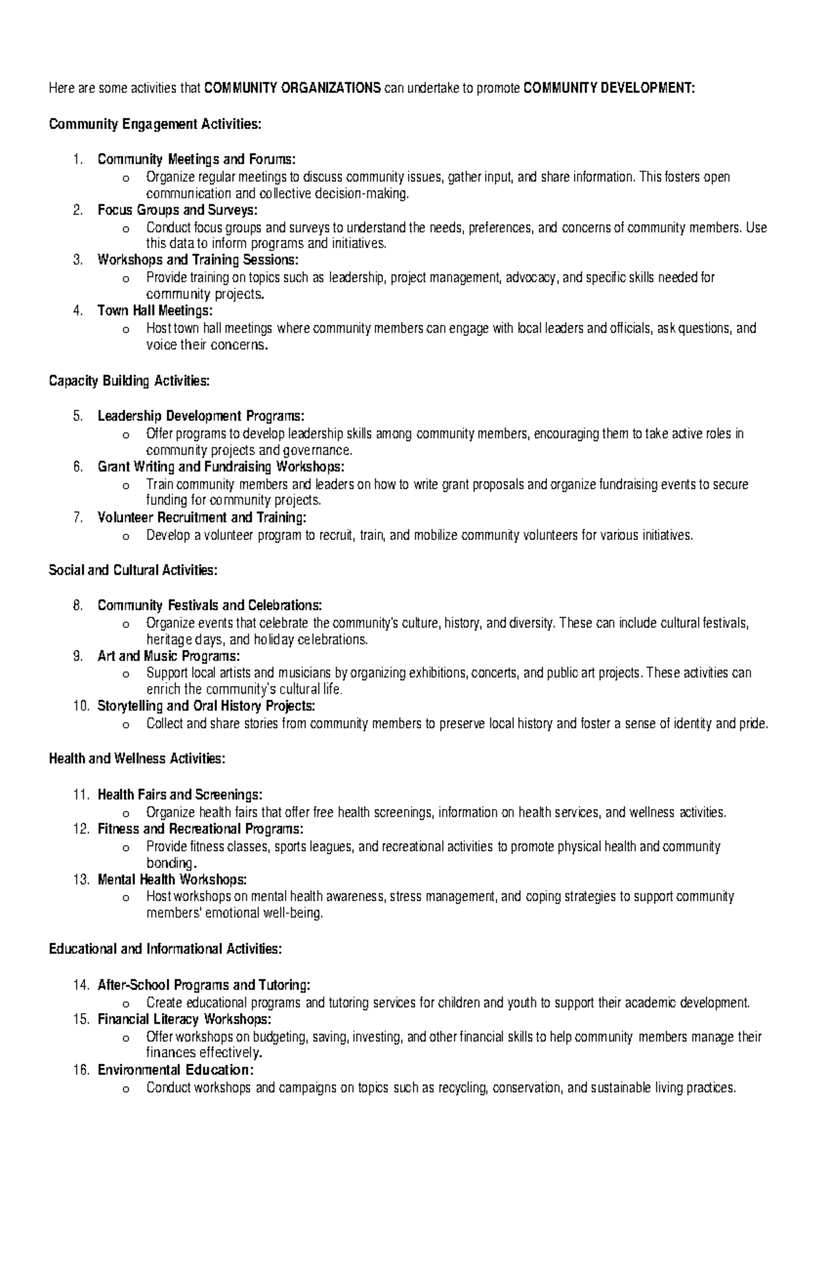 IR 4 - Lesson 4 - Here are some activities that COMMUNITY ORGANIZATIONS ...