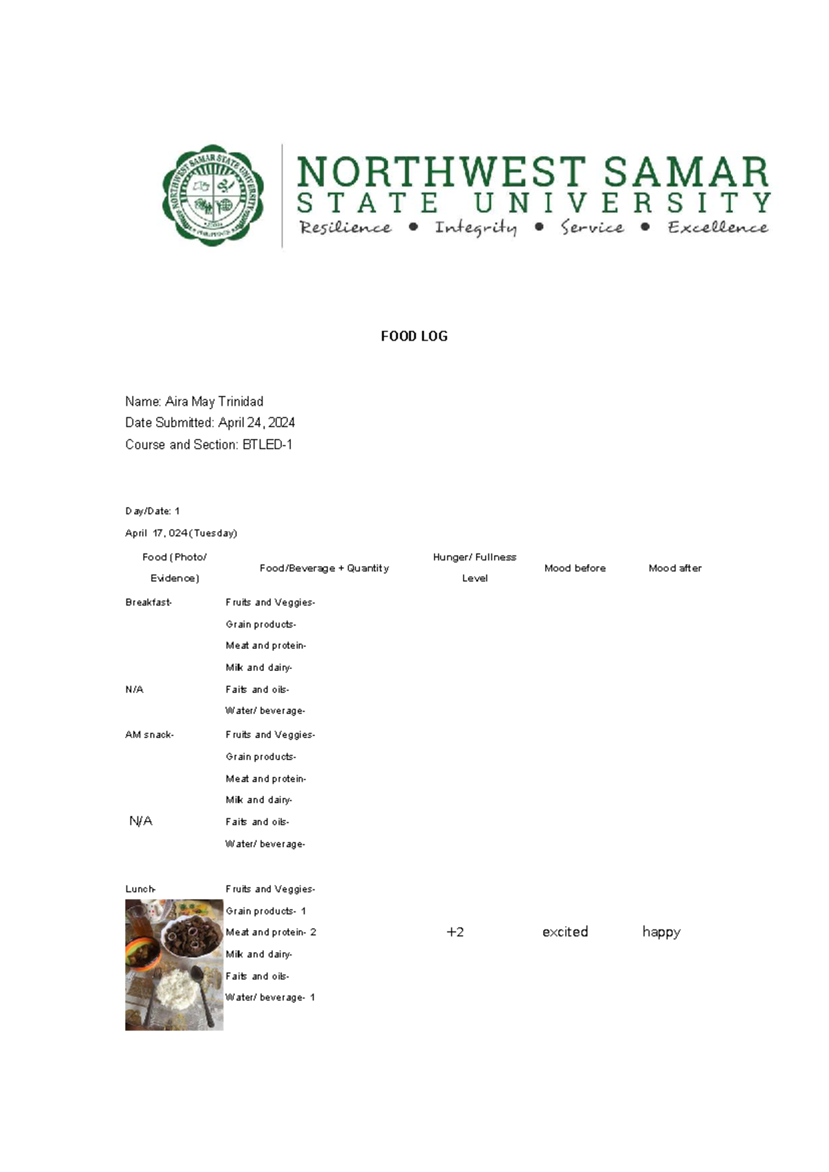 Food Log Analysis - Course 1: April 2024 - Studocu