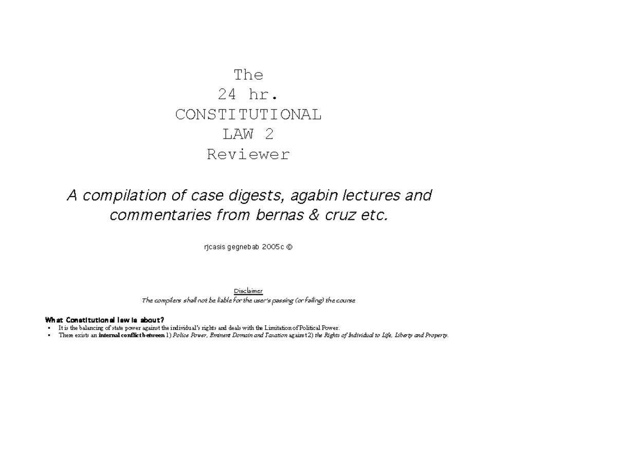 The 24 hr Constitutional LAW 2 Reviewer Pdfcoffee lakjsdh aljahs ...