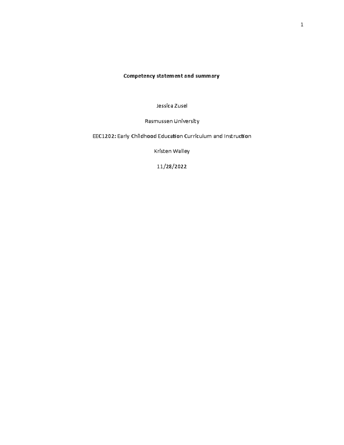 EEC1202: Competency Statements & Summary for Early Childhood Education ...