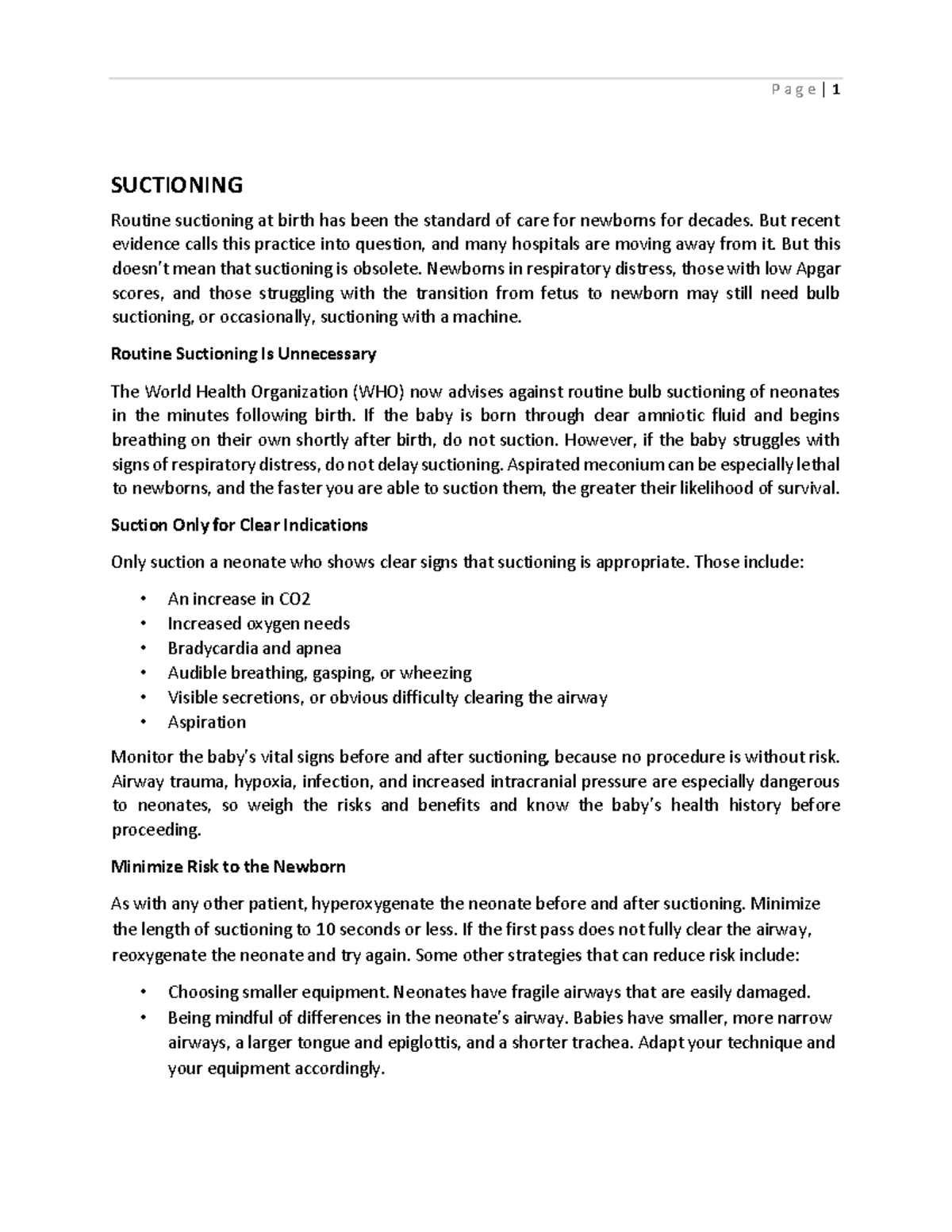 Suctioning in Newborns - Lecture Notes 1-10 (Nursing Care) - Studocu