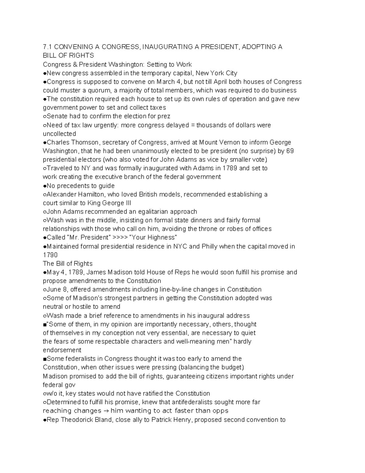Chapter 7: Congress, Presidential Inauguration & Bill of Rights (US ...