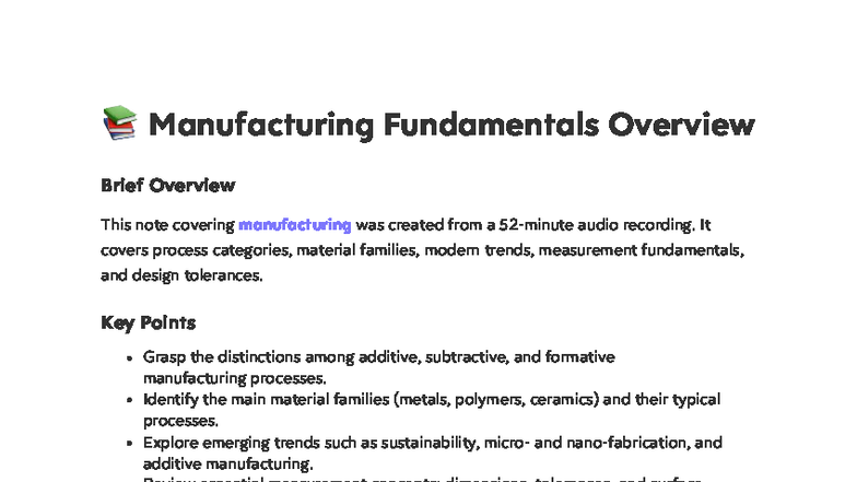 Manufacturing Fundamentals (ENGR 101): Processes & Trends Overview ...