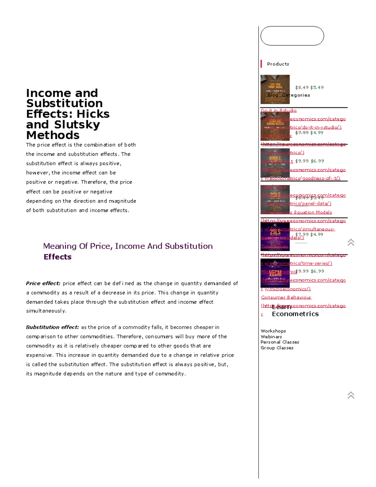 Income and Substitution Effects: Hicks vs. Slutsky Analysis - Studocu